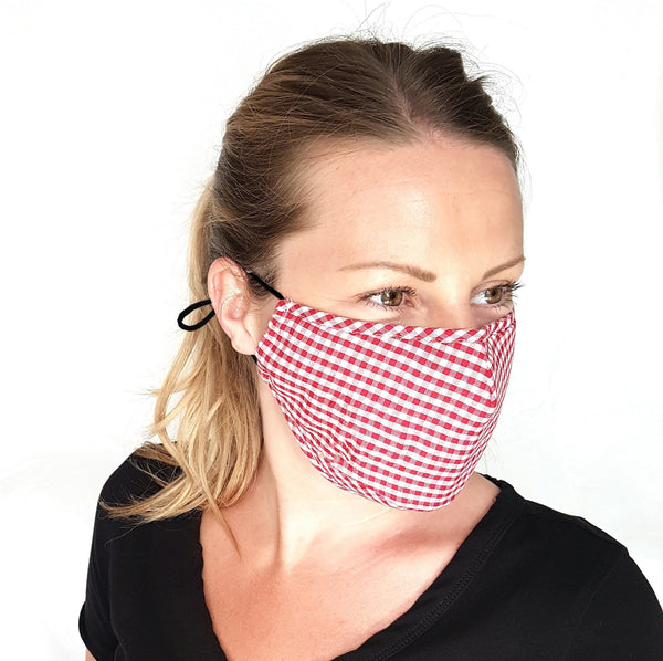 Red Gingham and Black Gingham Face Mask For Adults and Kids