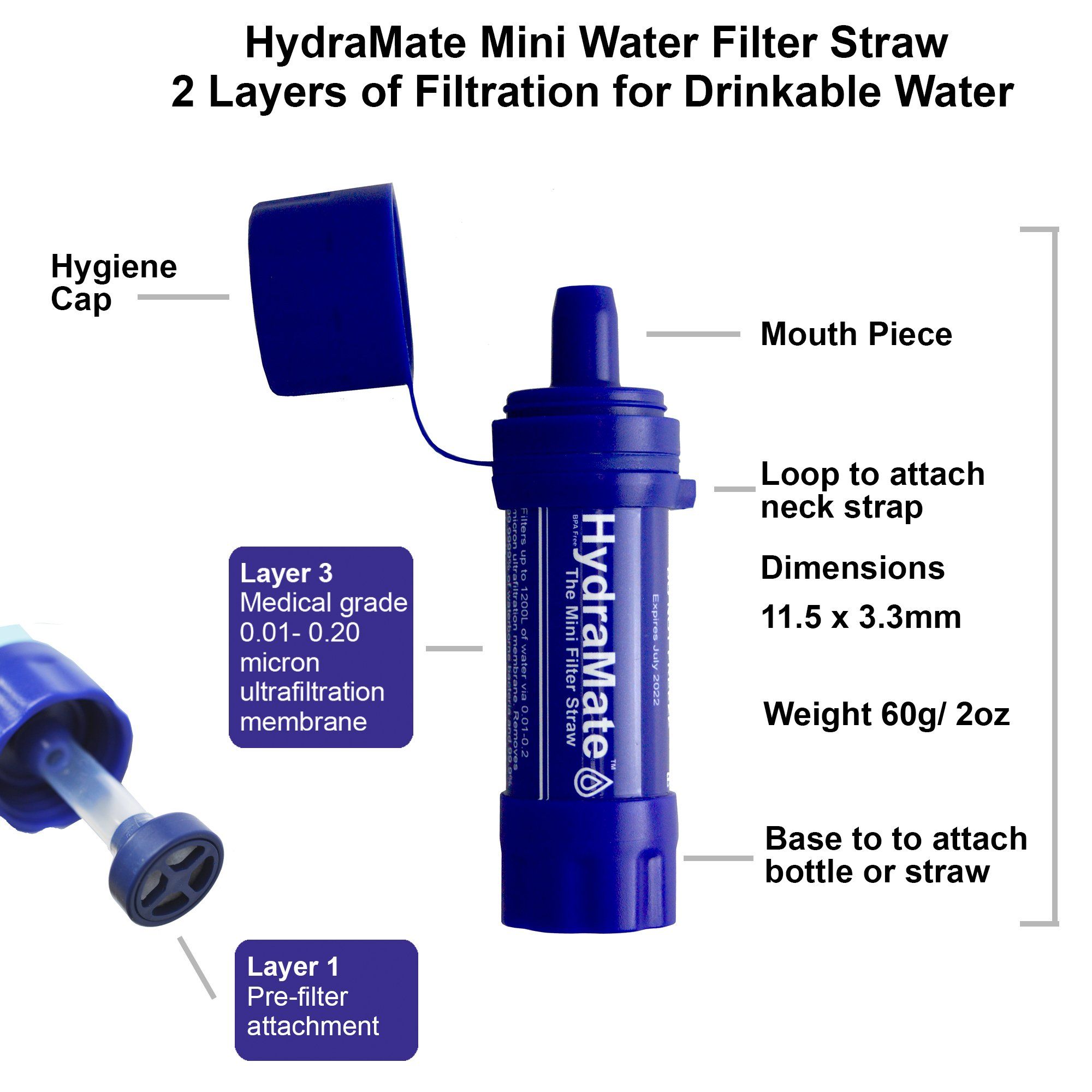 HydraMate Water Filter Straw Kit With or Without Carbon
